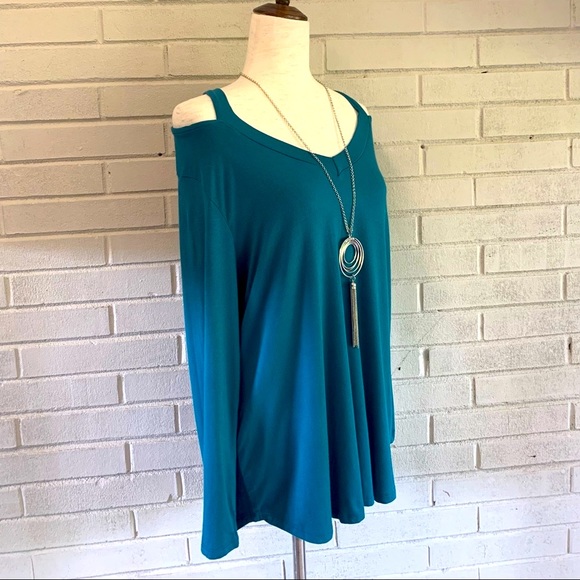 Tops | Teal Cold Shoulder Blouse | Poshmark
